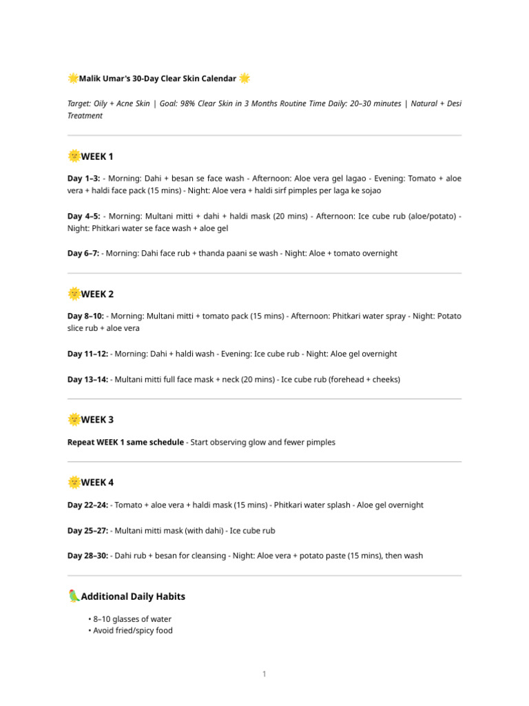 30 Day Skin Care Calendar | PDF