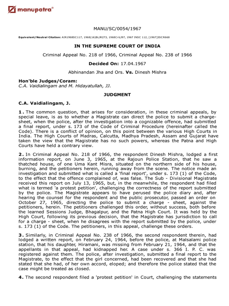 Abhinandan Jha and Ors Vs Dinesh Mishra 17041967 s670054COM748392 | PDF | Appeal | Magistrate