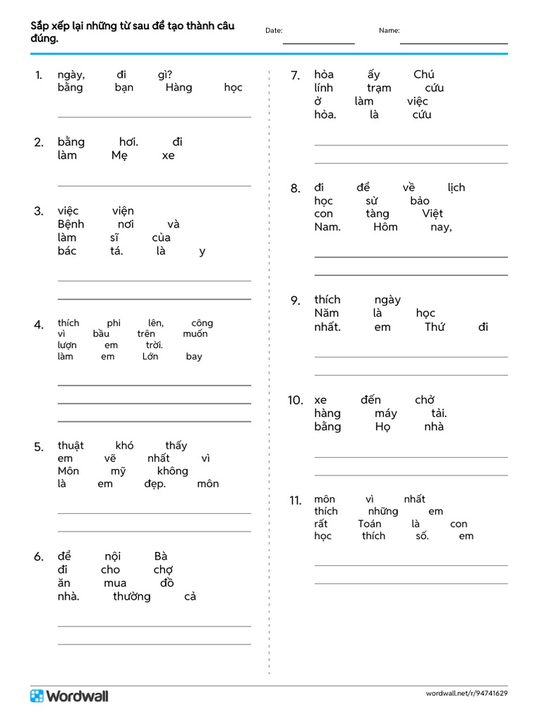 sắp xếp lại những từ sau để tạo thành câu đúng unjumble | PDF