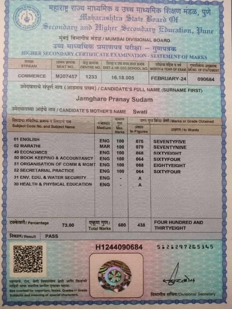 12 Marksheet and Certificate Pranay - Compressed | PDF | Adolescence | Educational Assessment ...