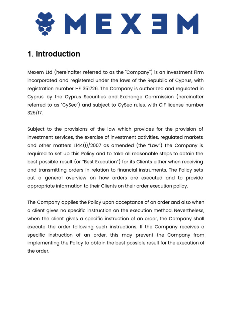 MEXEM Order Execution Policy OCT 2023 | PDF | Prices | Business