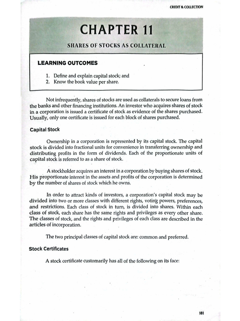 CC - Chapter 11 Shares of Stocks As Collateral | PDF
