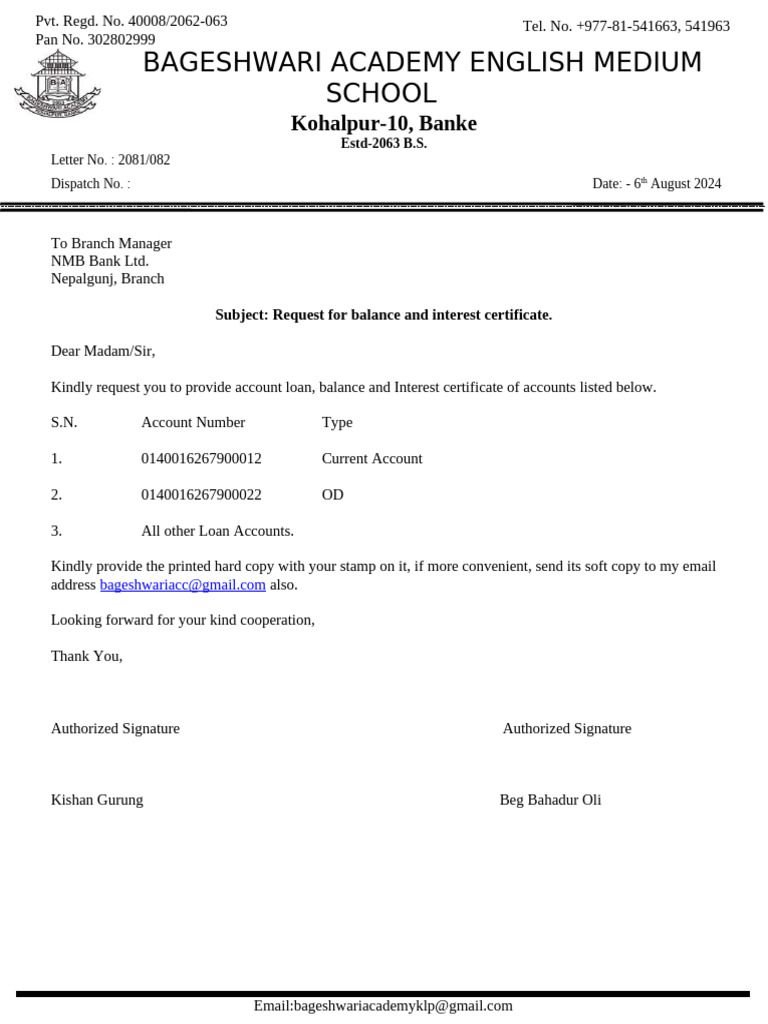 Bank Request Letter For Statement | PDF
