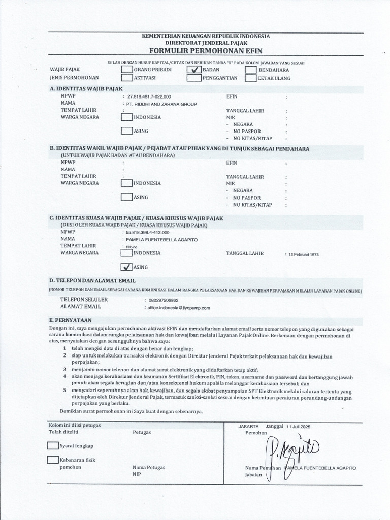 Formulir Permohonan Efin | PDF