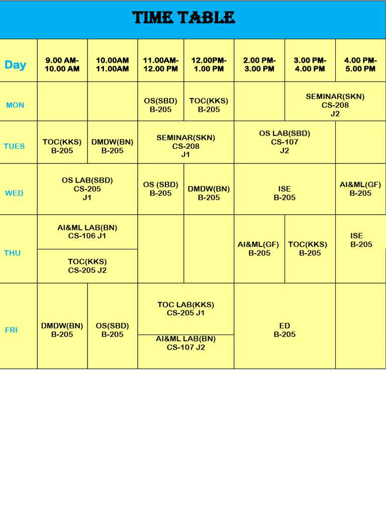 5th Sem Time Table | PDF