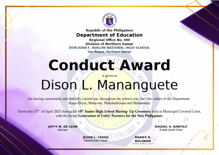 Conduct-Award Template Jhs | PDF