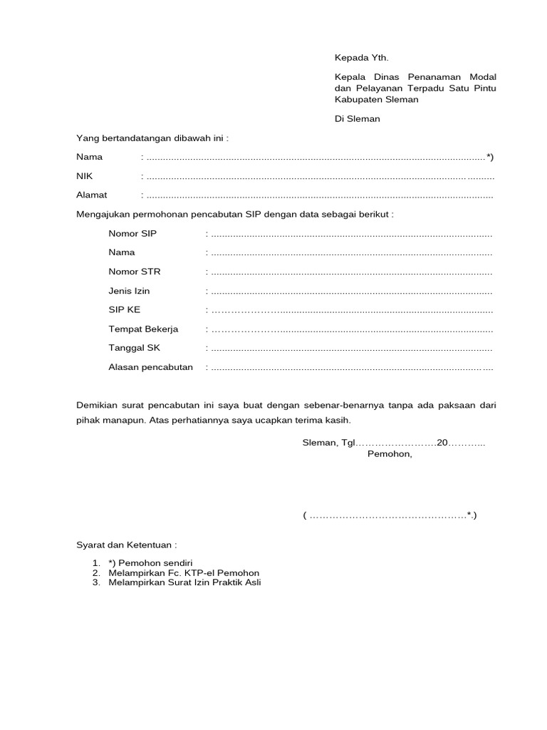 Permohonan Pencabutan SIP Resmi | PDF