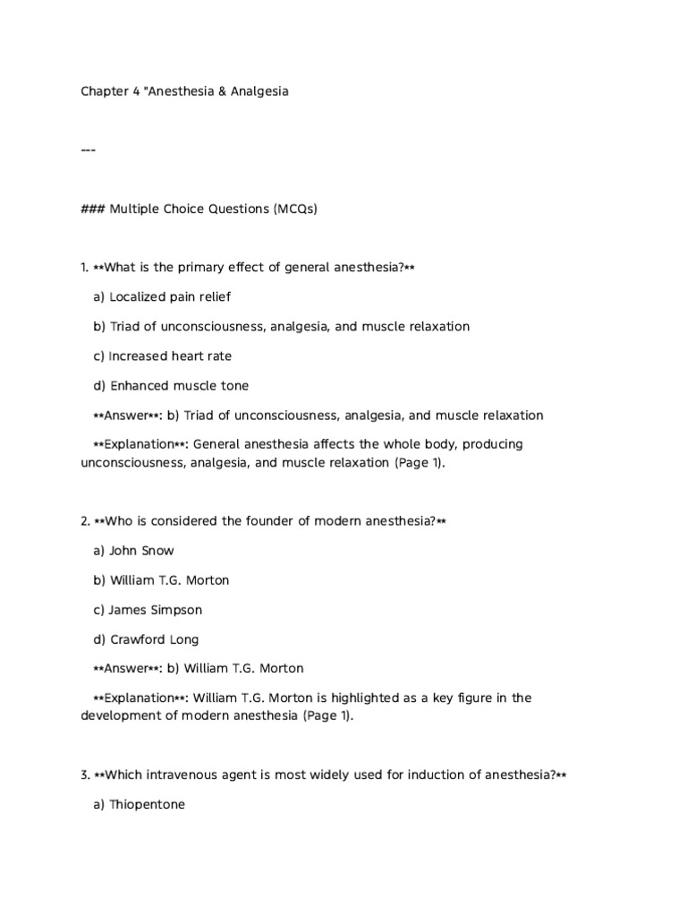 Chapter 4 Anesthesia & Analgesia | PDF | Anesthesia | Medicine