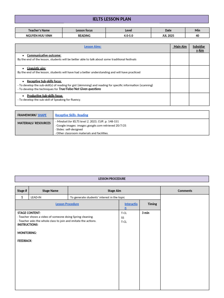 Unit 8 Lesson 1 Reading Lesson Procedure (Receptive) | PDF | Learning ...
