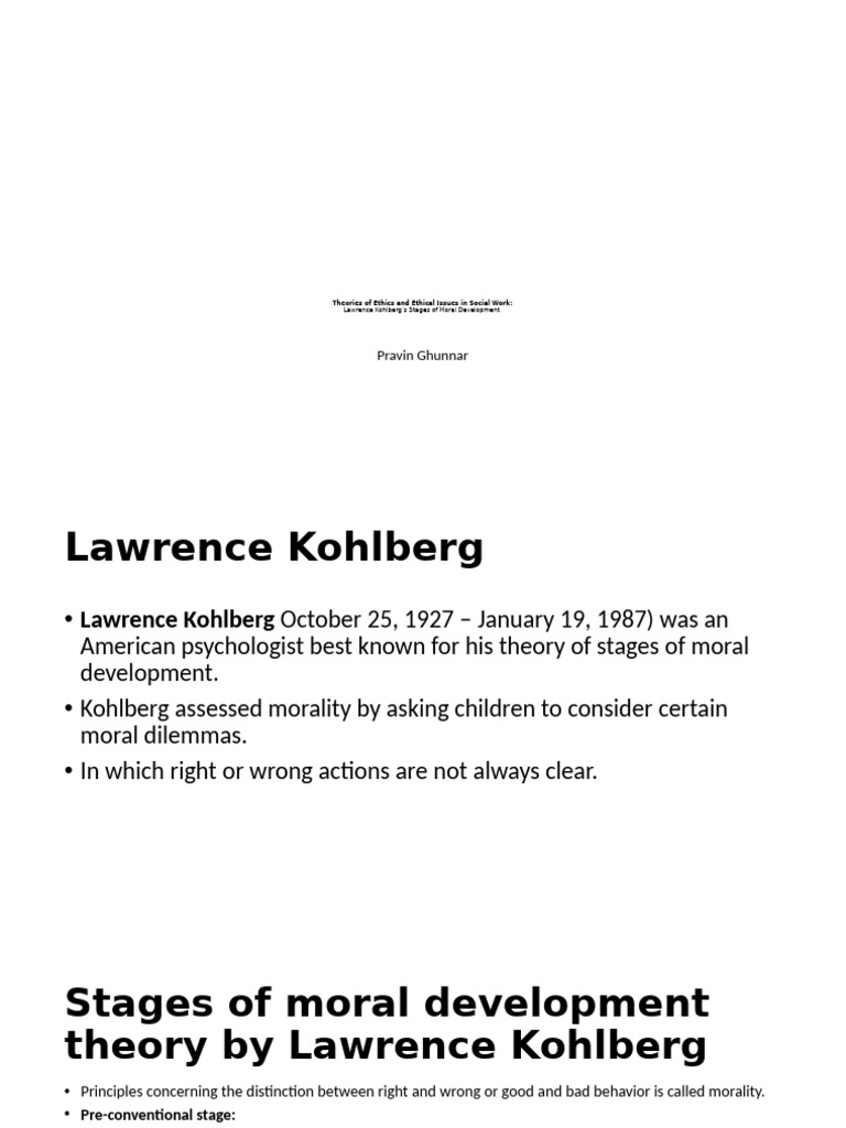Lawrence Kohlberg's Stages of Moral Development | PDF | Applied ...