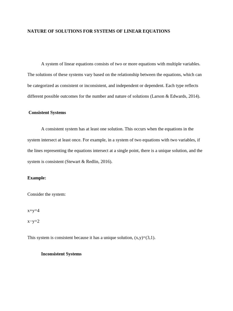 Nature of Linear Equation Solutions | PDF