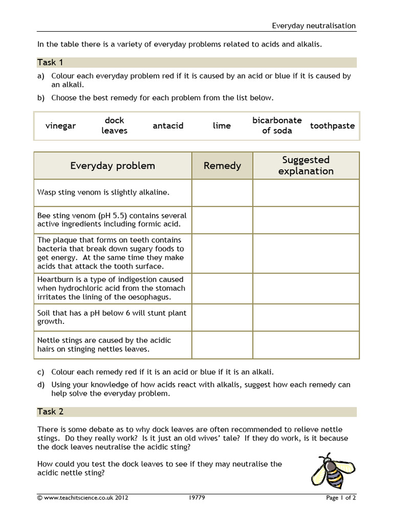 Everyday Neutralisation Uses Worksheet Year 8 | PDF | Sodium ...