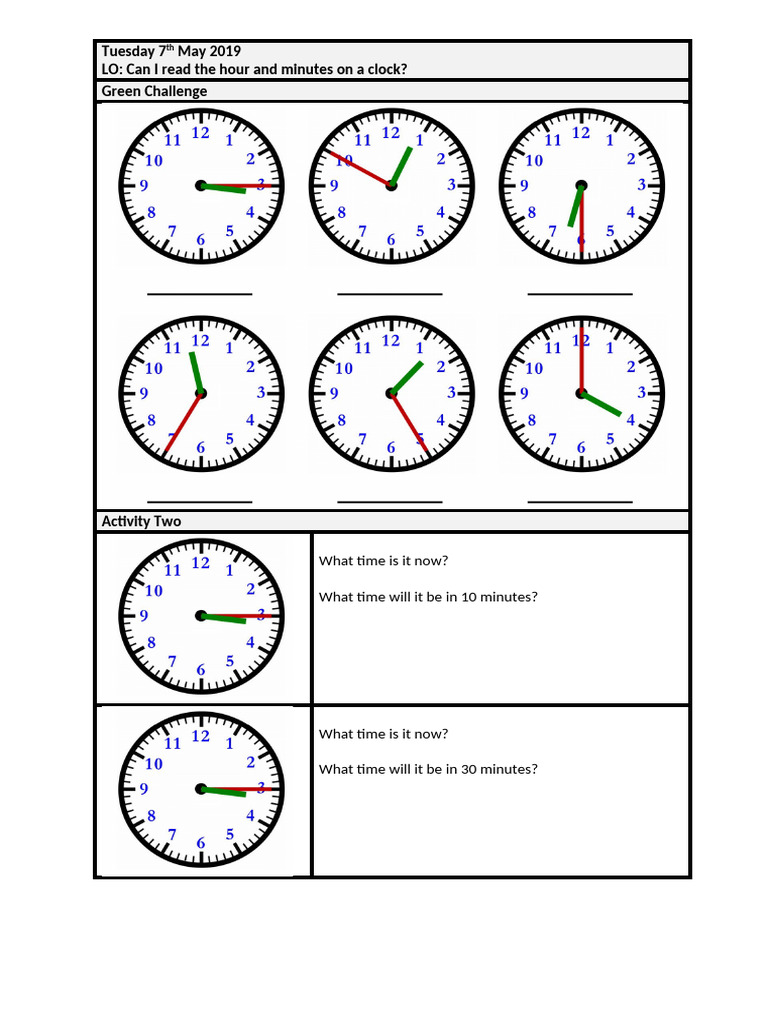 Analogue Clock Activity 2 | PDF