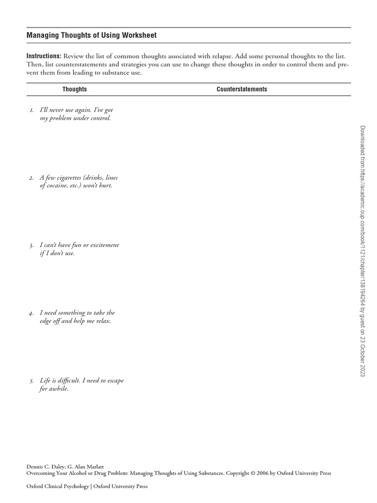 Managing Thoughts of Using | PDF