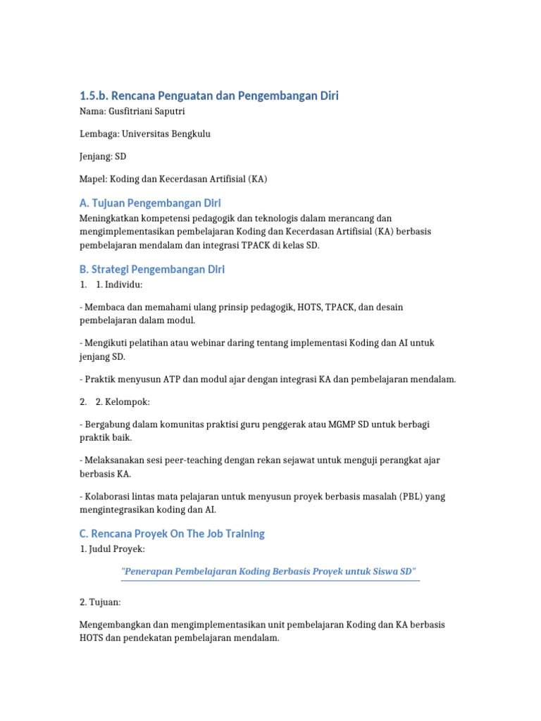 Rencana Pengembangan Diri KA Gusfitriani | PDF