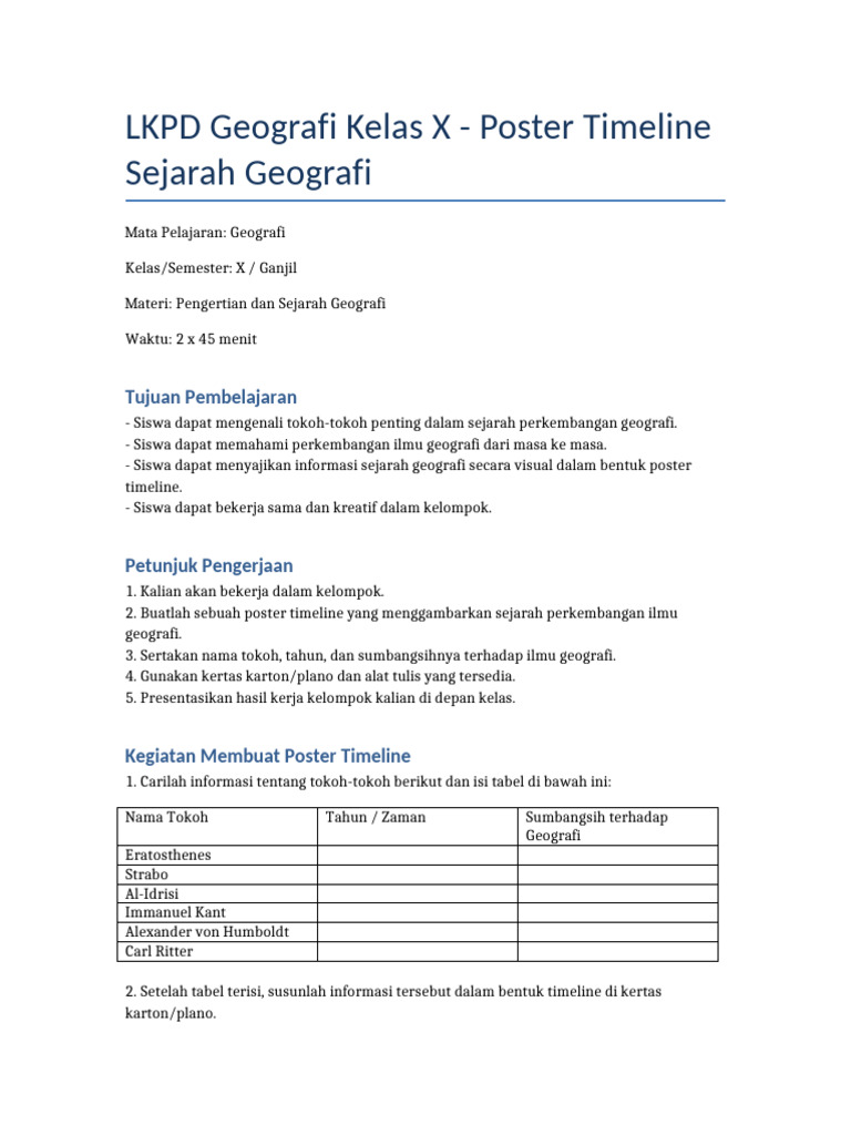 Poster Timeline Sejarah Geografi Kelas X | PDF