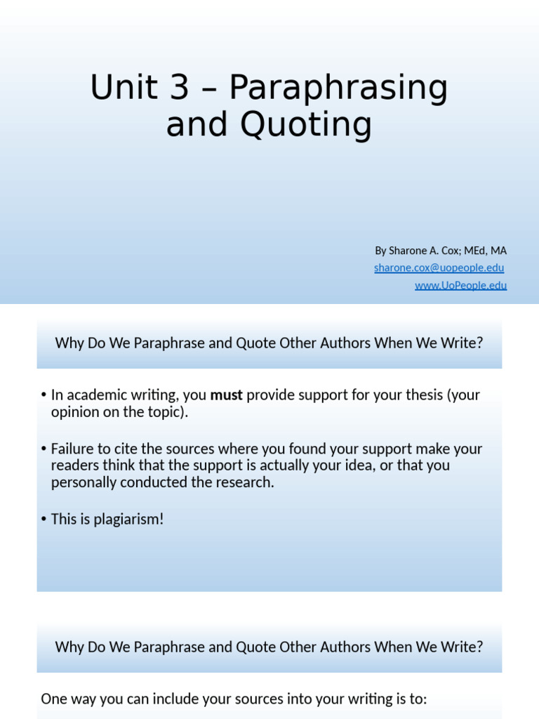 Paraphrasing and Quoting in Writing | PDF | Human Communication | Learning