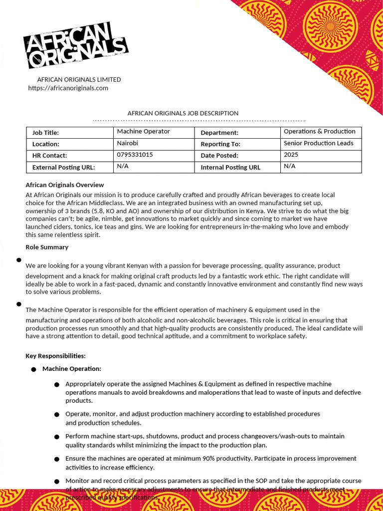 Machine Operator AO JD - WORD DC | PDF | Occupational Safety And Health