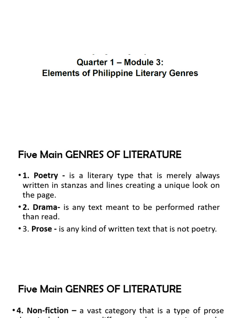 Elements of Philippine Literary Genres | PDF | Poetry | Plot (Narrative)