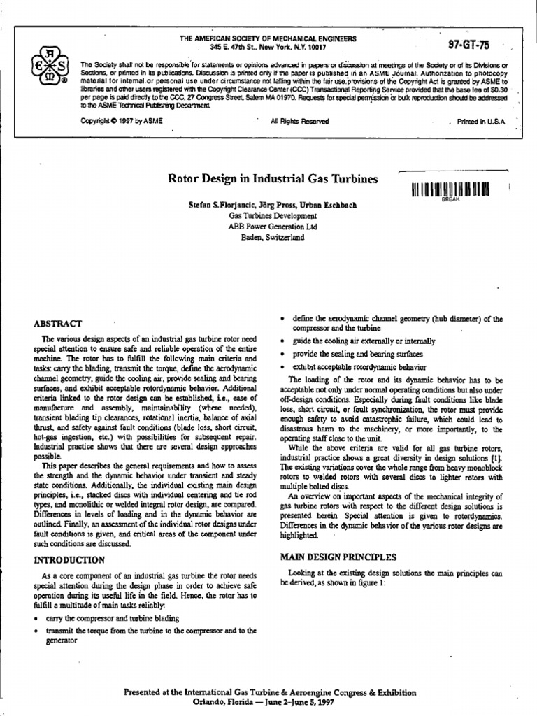 Rotor Design in Industrial Gas Turbines (1997) | PDF | Turbine | Fracture