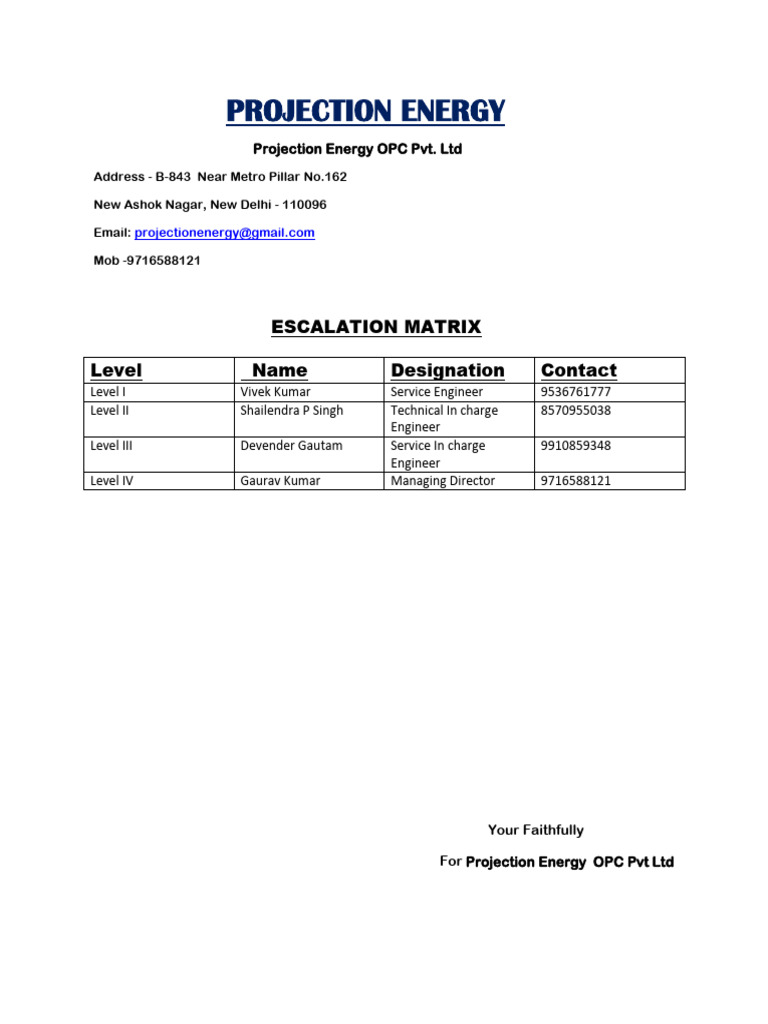 Escalation Matrixon Matrix | PDF