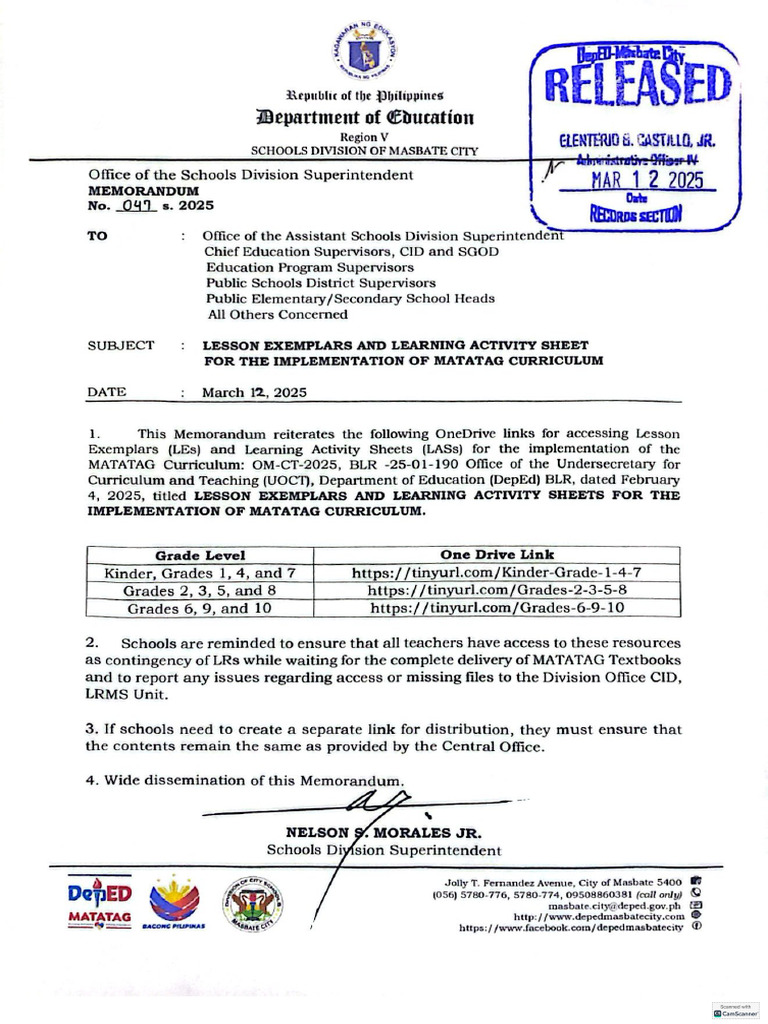 Dm. No. 047 S. 2025 - Lesson Exemplars and Learning Activity Sheet For The Implementation of ...