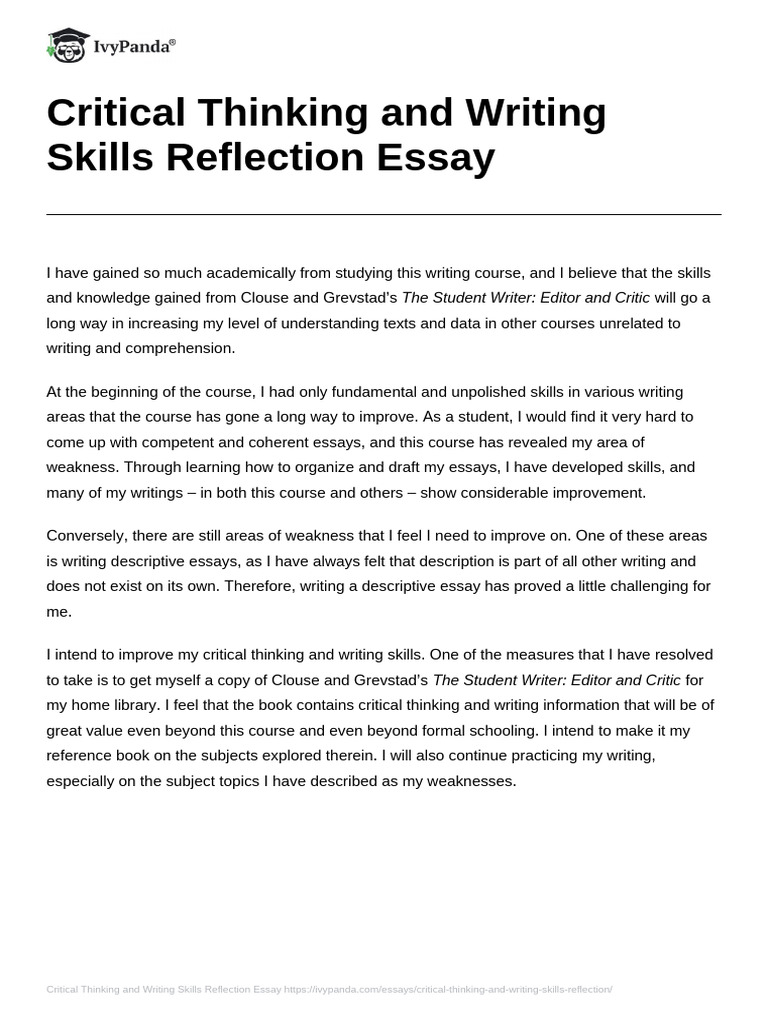 Critical Thinking and Writing Skills Reflection | PDF