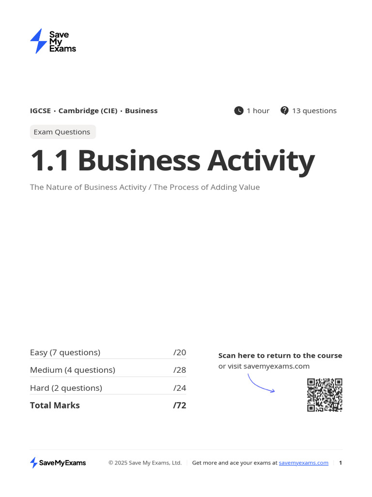 IGCSE Business Exam Questions Guide | PDF | Opportunity Cost | Business ...