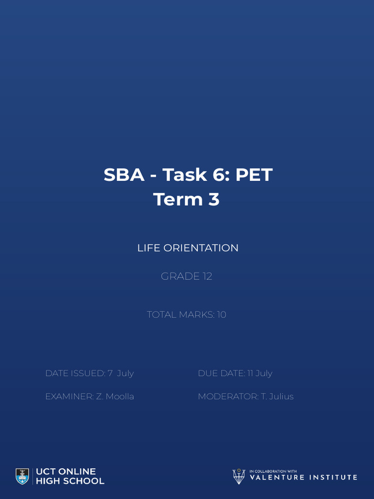 g12 Life Orientation Term 3 Sba m21 Task 6 Pet Question Paper | PDF | Plagiarism