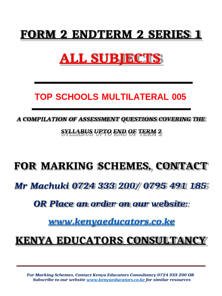 Form 2 Endterm 2 S1 Exams | PDF | Chemistry | Blood