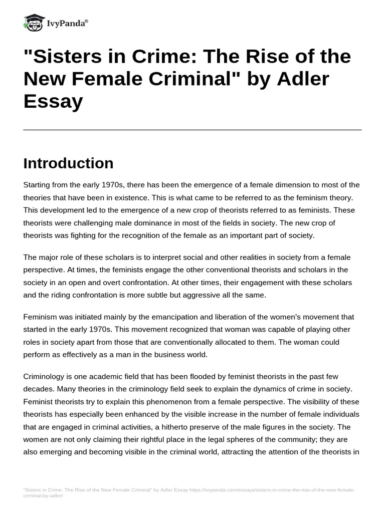 Sisters in Crime The Rise of The New Female Criminal by Adler | PDF ...