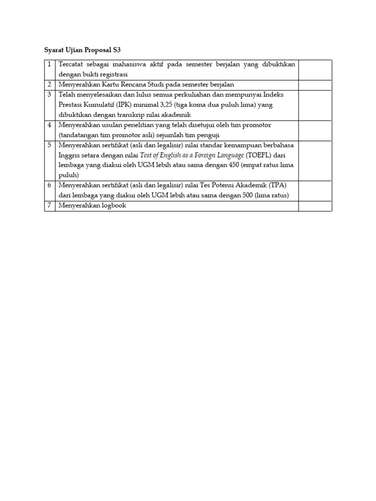 Syarat Ujian Proposal S3 UGM | PDF