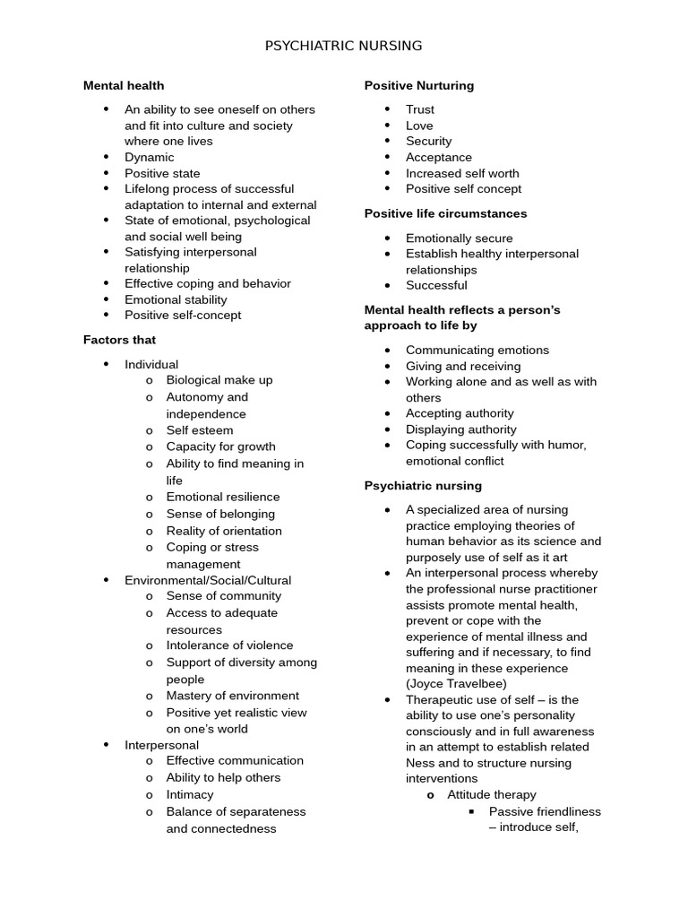 Psychiatric Nursing | PDF | Mental Disorder | Anxiety