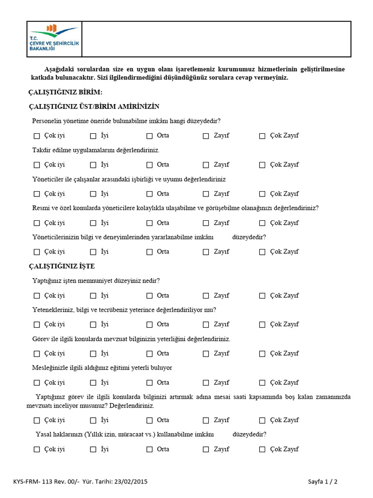 KYS FRM 113 Personel Anket Formu | PDF