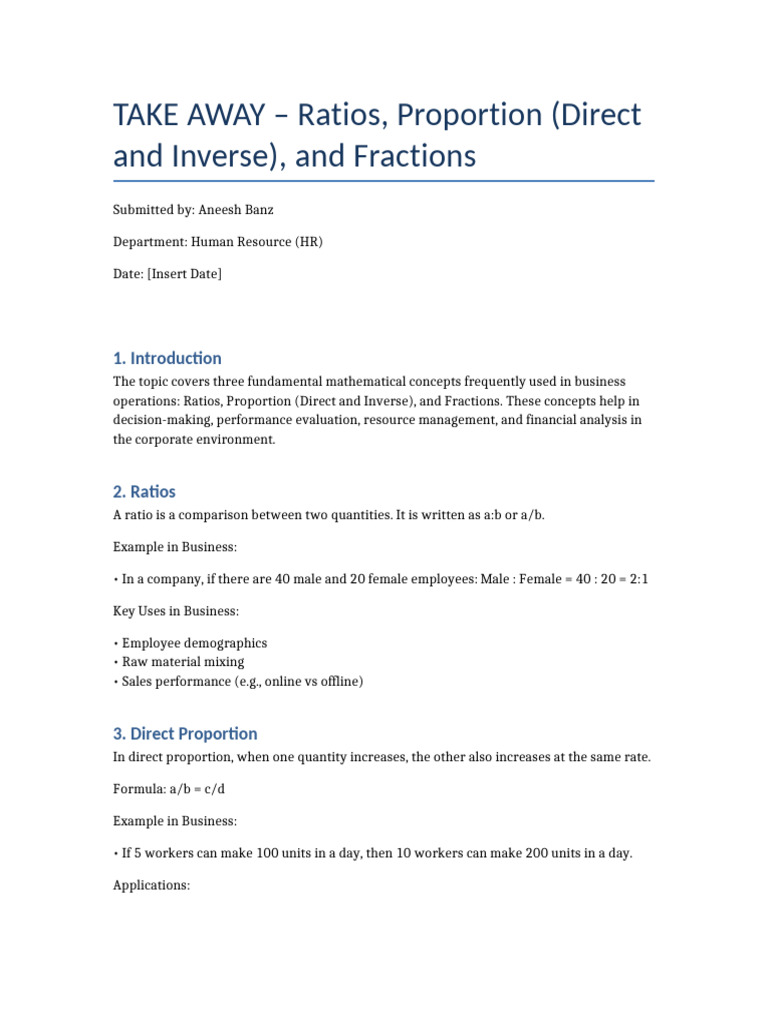 Business Applications of Ratios & Proportions | PDF