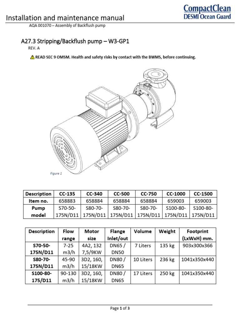 DC Users Instruction A27.03 Stripping Backflush Pump (AQA 001070 ...