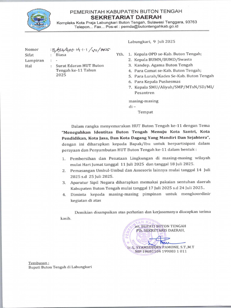 Surat Edaran HUT BUTENG | PDF