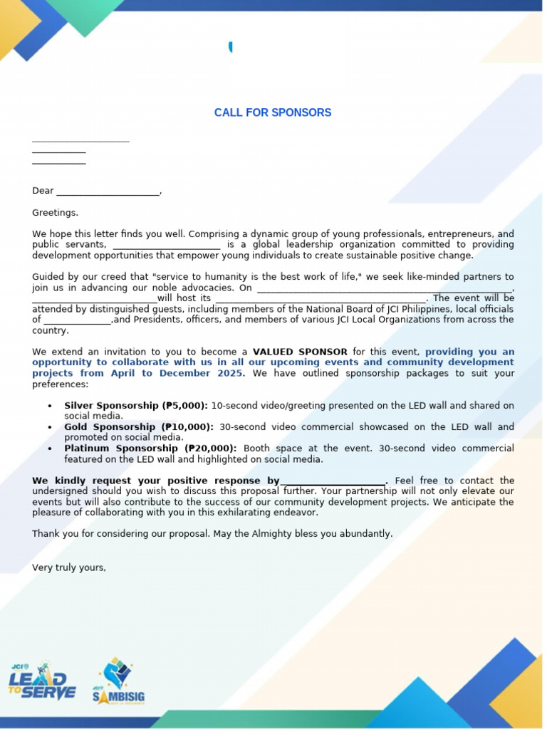 2025 Sponsorship Letter JCI Caloocan Northgate | PDF
