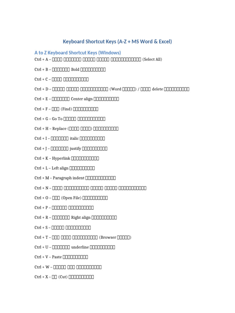 Keyboard Shortcuts Marathi | PDF