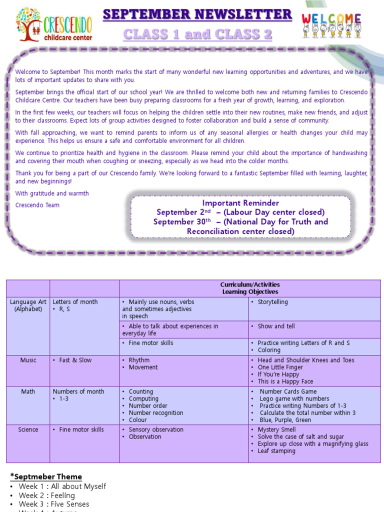 September Newsletter: Class Updates & Activities | PDF | Linguistics