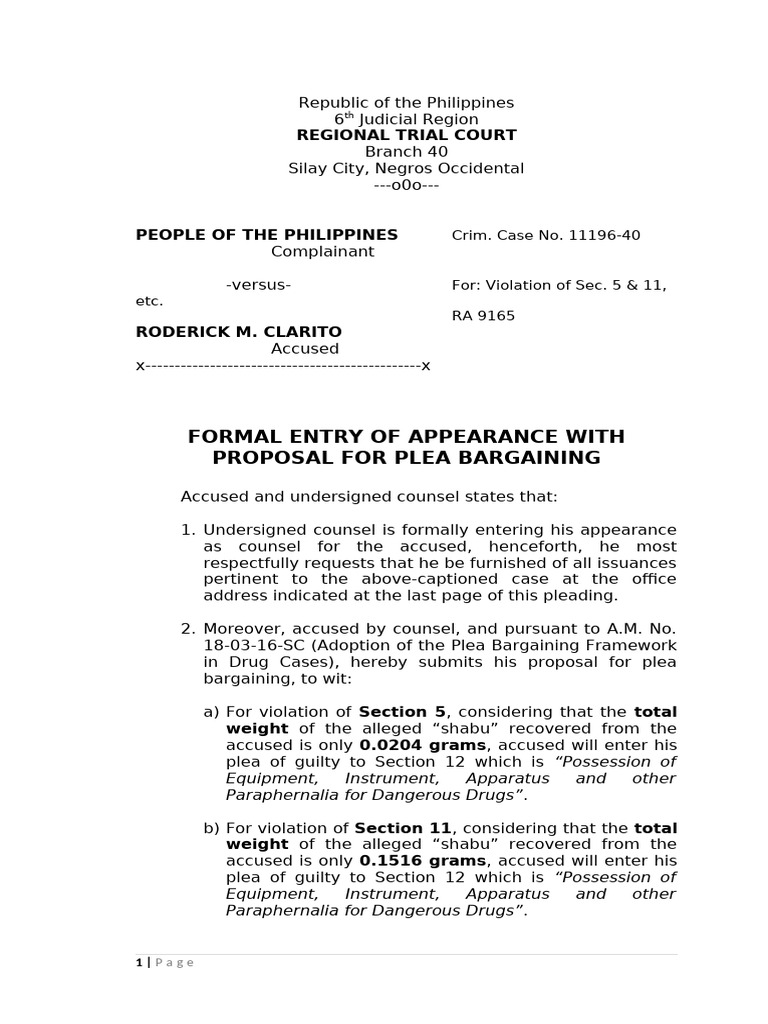 Proposal For Plea Bargaining | PDF | Plea | Plea Bargain