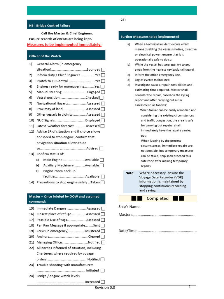Contingency Checklist N3 | PDF | Maritime Incidents | Watercraft