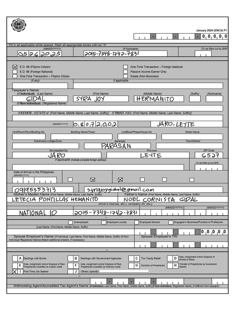 1904 Bir Form | PDF | Identity Document