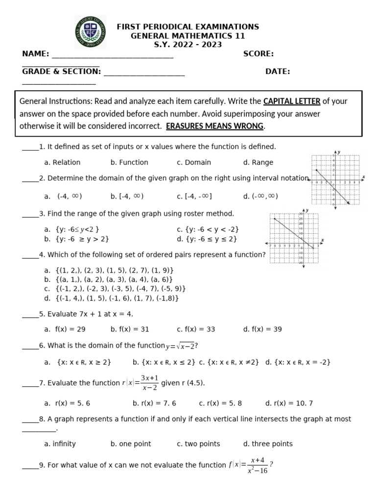 General Mathematics First Periodical Examinations SET B - 90 Copies | PDF | Function ...