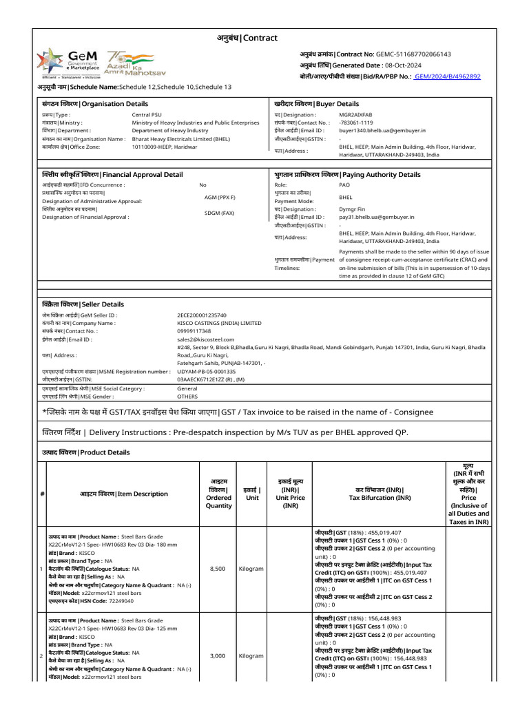 30CrNiMo8 Steel Bars Procurement Details | PDF | Invoice | Procurement