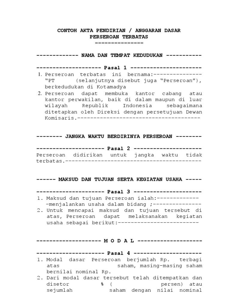 Contoh Akta Pendirian | PDF