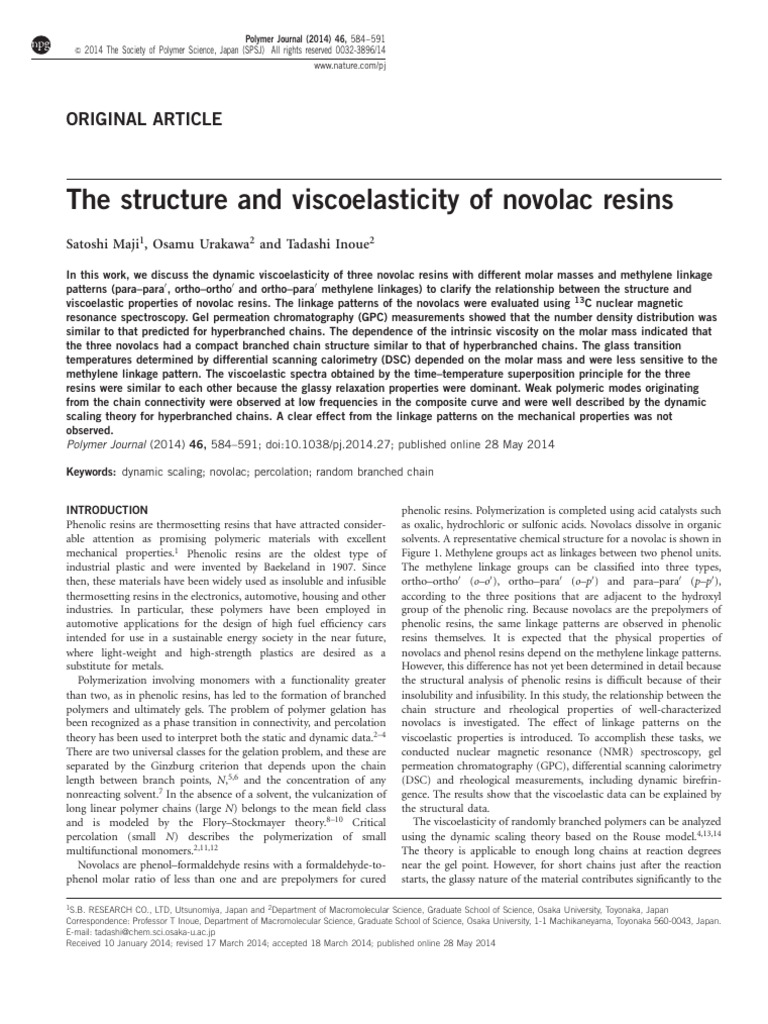 Structure and Viscoelasticity Novolac Resins | PDF | Polymers ...