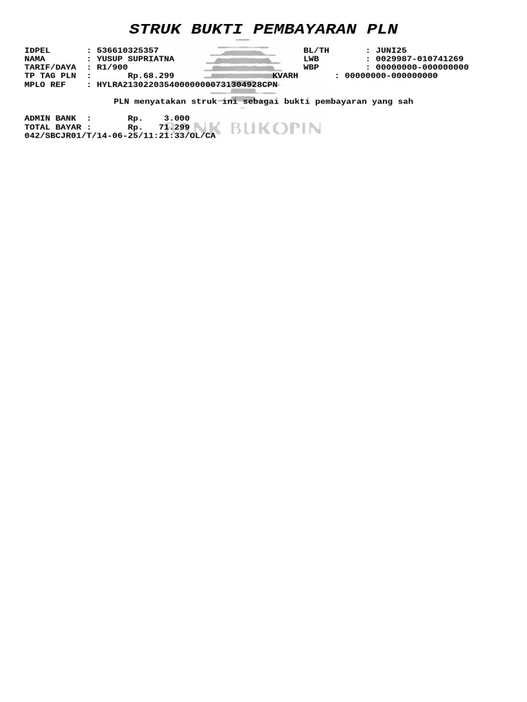Struk Bukti Pembayaran PLN | PDF