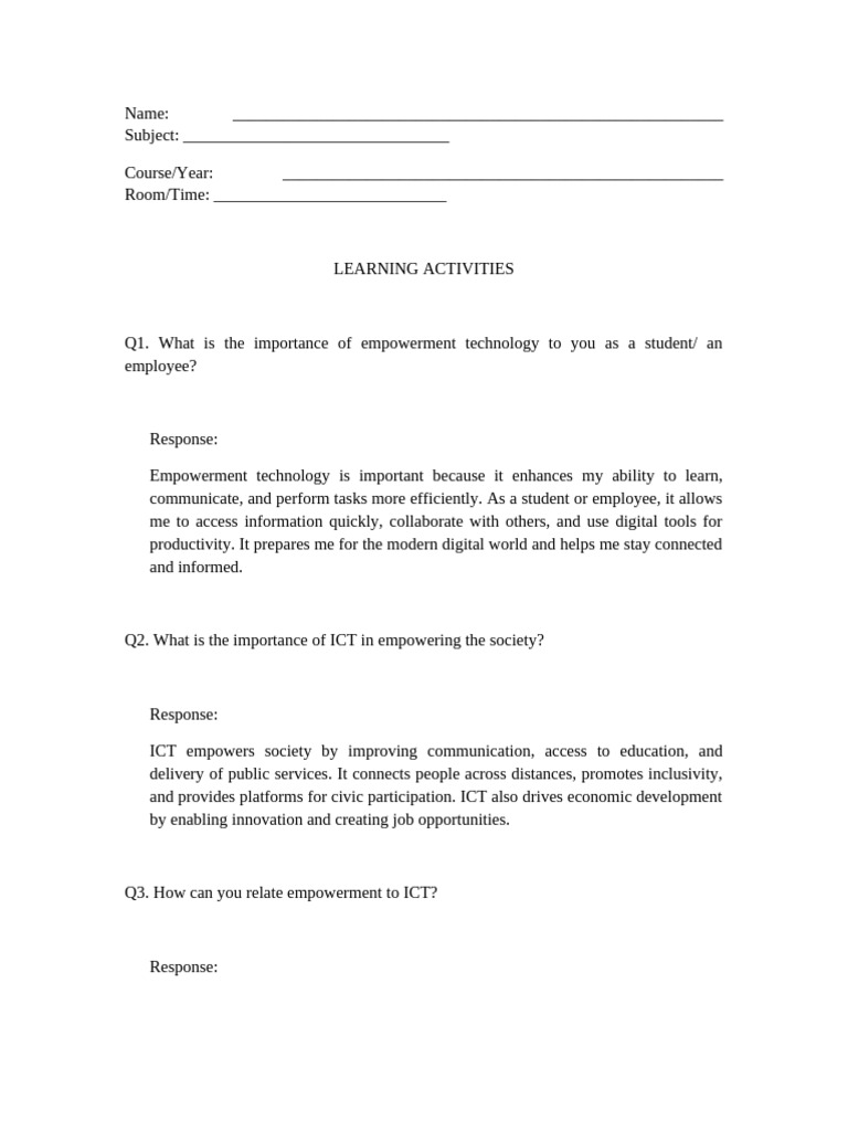 Empowerment Learning Activities | PDF