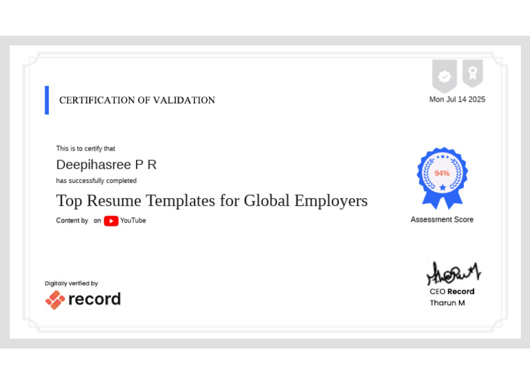 Global Resume Template Certification | PDF